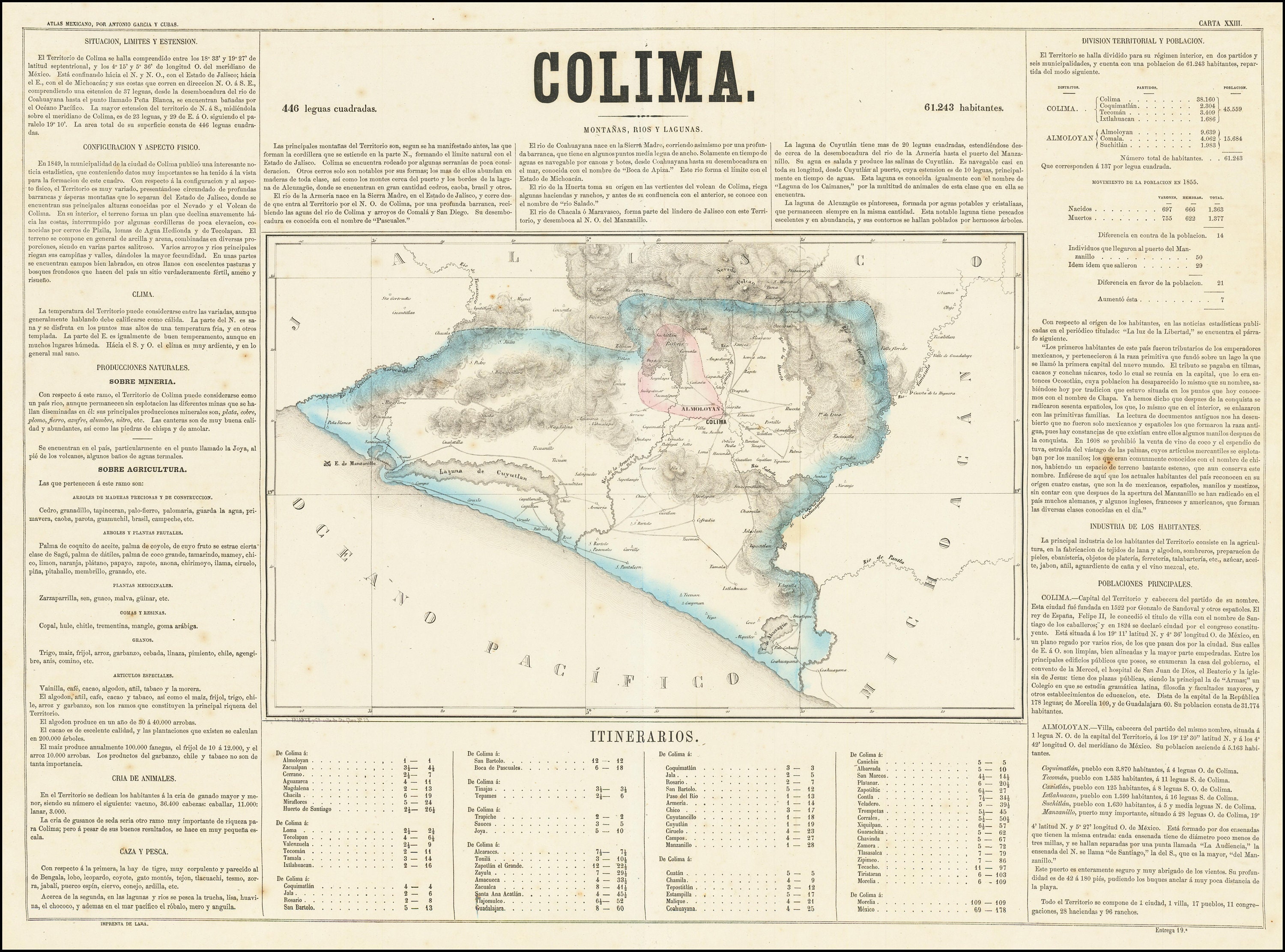 1858 Map of the Mexican State of Colima Mexico Decor Old Antique ...