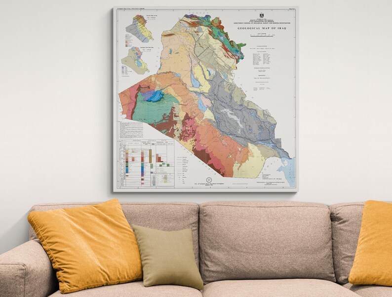 Geological Map of Iraq – Middle Eastern Cartography – Oil Fields, Rock ...