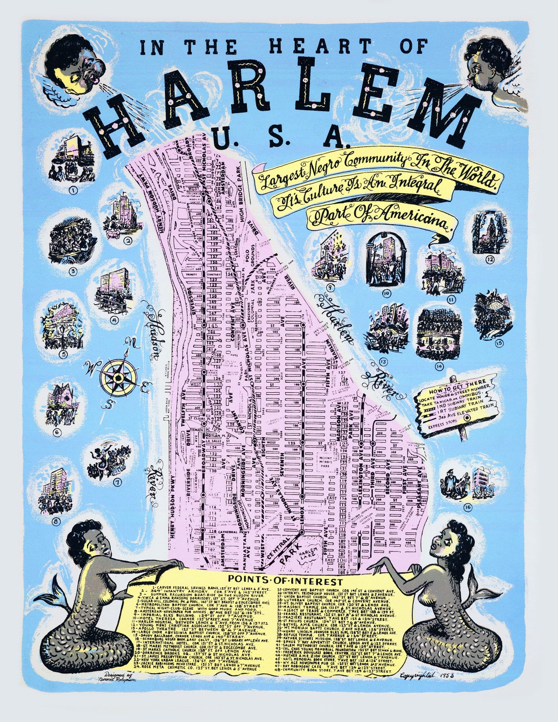 1953 Map of Harlem New York City NYC Black Americana African - Etsy