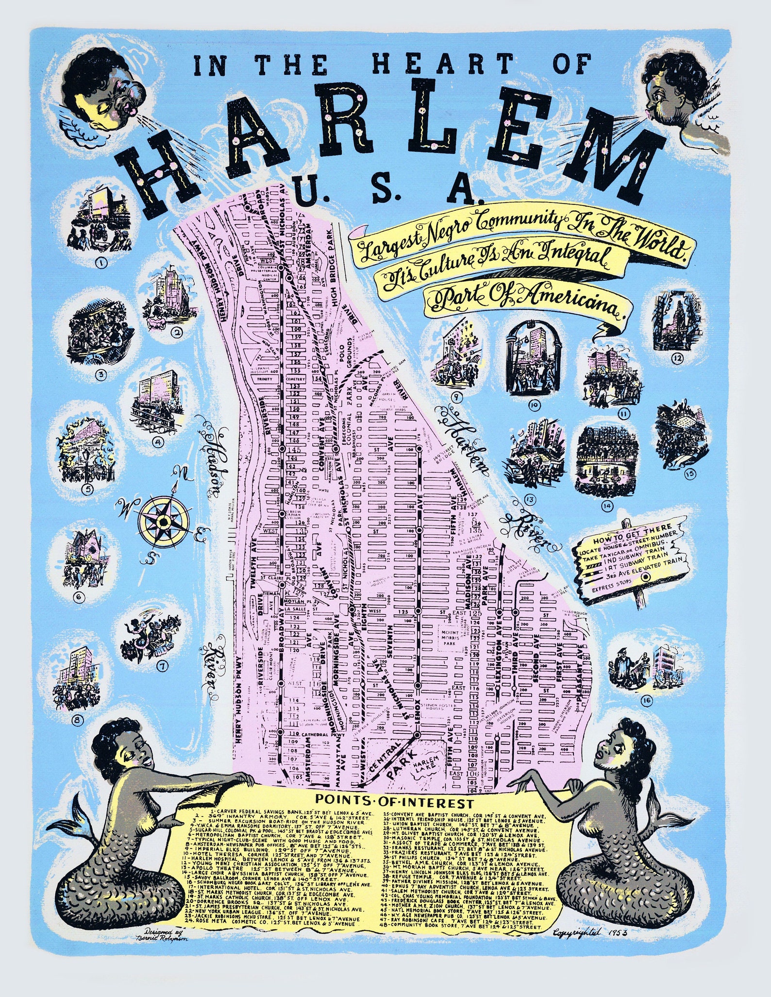 1953 Map of Harlem New York City NYC Black Americana African - Etsy