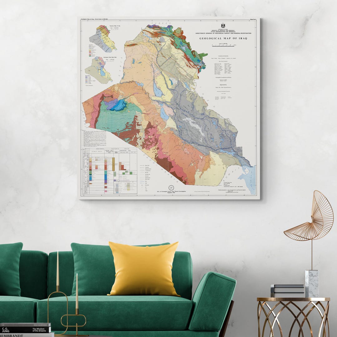 Geological Map of Iraq Middle Eastern Geography Iraqi Oil Production History Cartography Decor ...