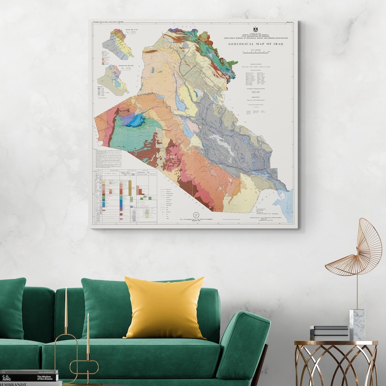Geological Map of Iraq – Middle Eastern Cartography – Oil Fields, Rock ...