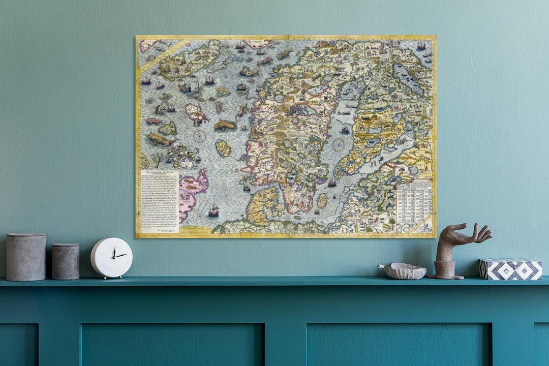 1539 Olaus Magnus Sea Monster Map of Scandinavia Sweden Denmark Finland ...