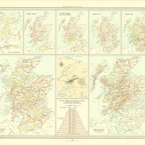 1914 Map Showing the History of Scotland Highland Scottish Clans ...
