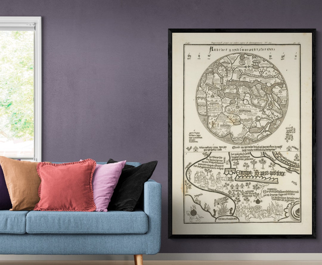 1450 Cardinal Borgia World Map Medieval Mappa Mundi Flat Earth Antique ...