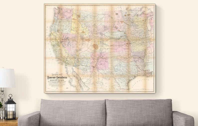 1867 Keeler Survey Map of the American West – Post–civil War Frontier ...