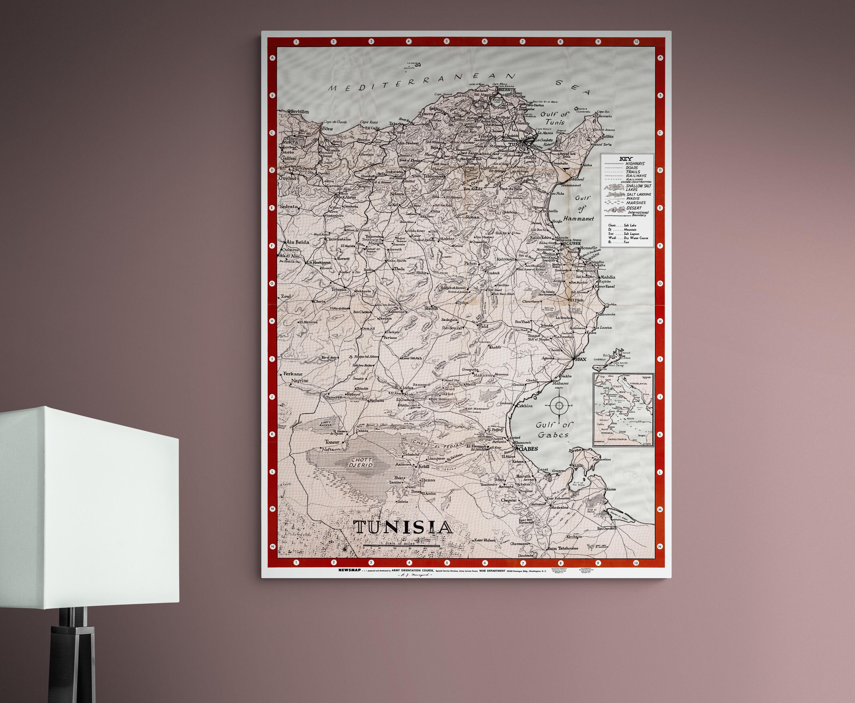 1943 Map of Tunisia – World War II Era North Africa Map Showing Allied ...