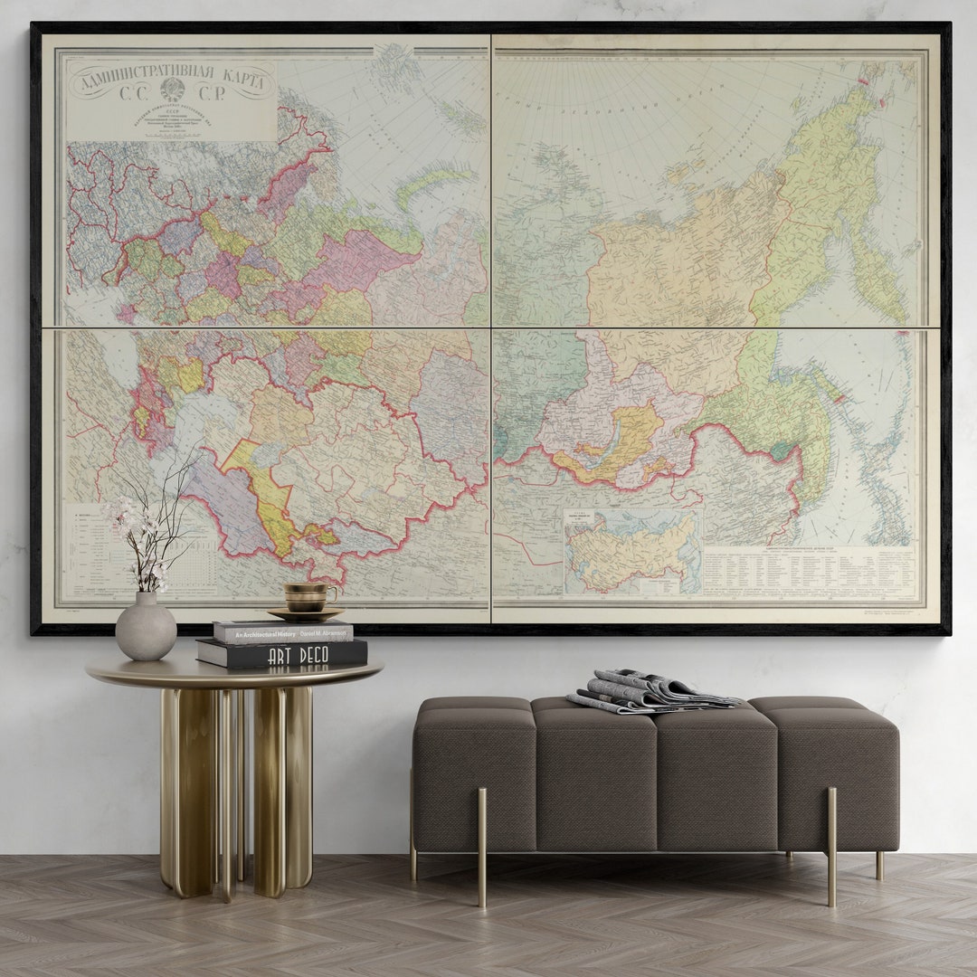 1936 Administrative Wall Map of the Soviet Union CCCP USSR Antique ...