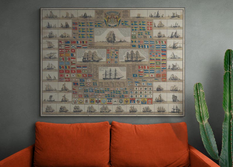 1888 Swedish Flag Chart of World Nations – Vintage Maritime Vexillology ...