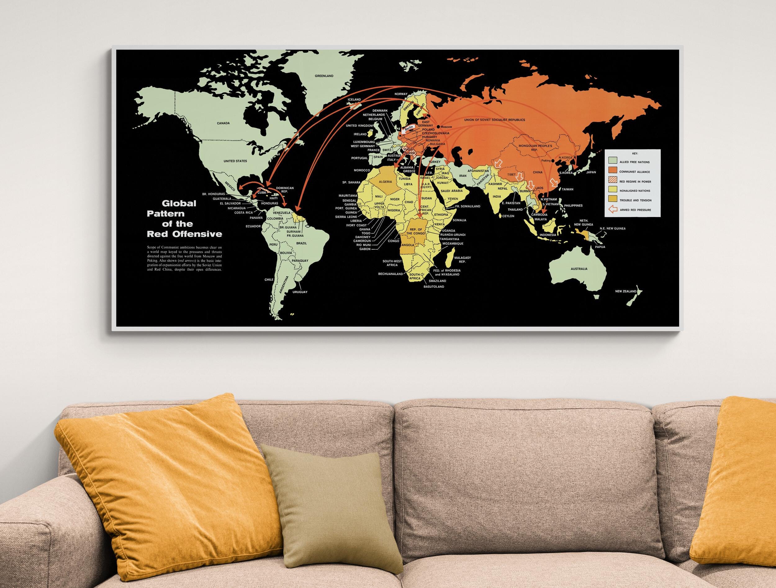 1961 Cold War World Map – Political Chart of Global Powers Showing ...