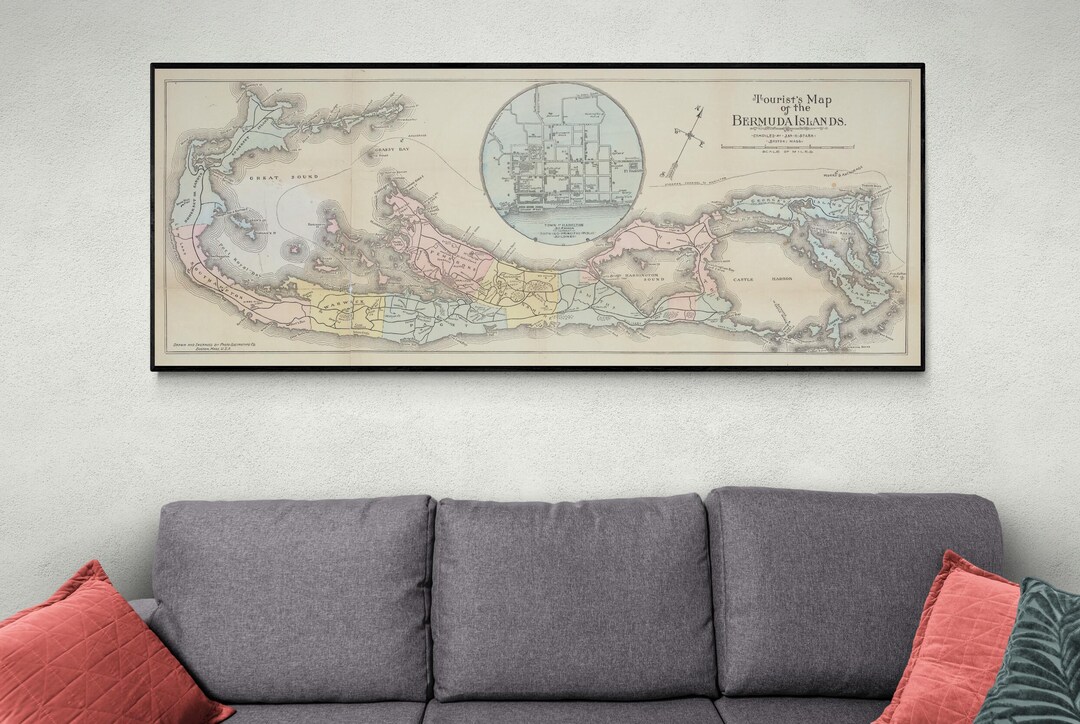 1890 Tourist Map of Bermuda Historical British Overseas Territory ...