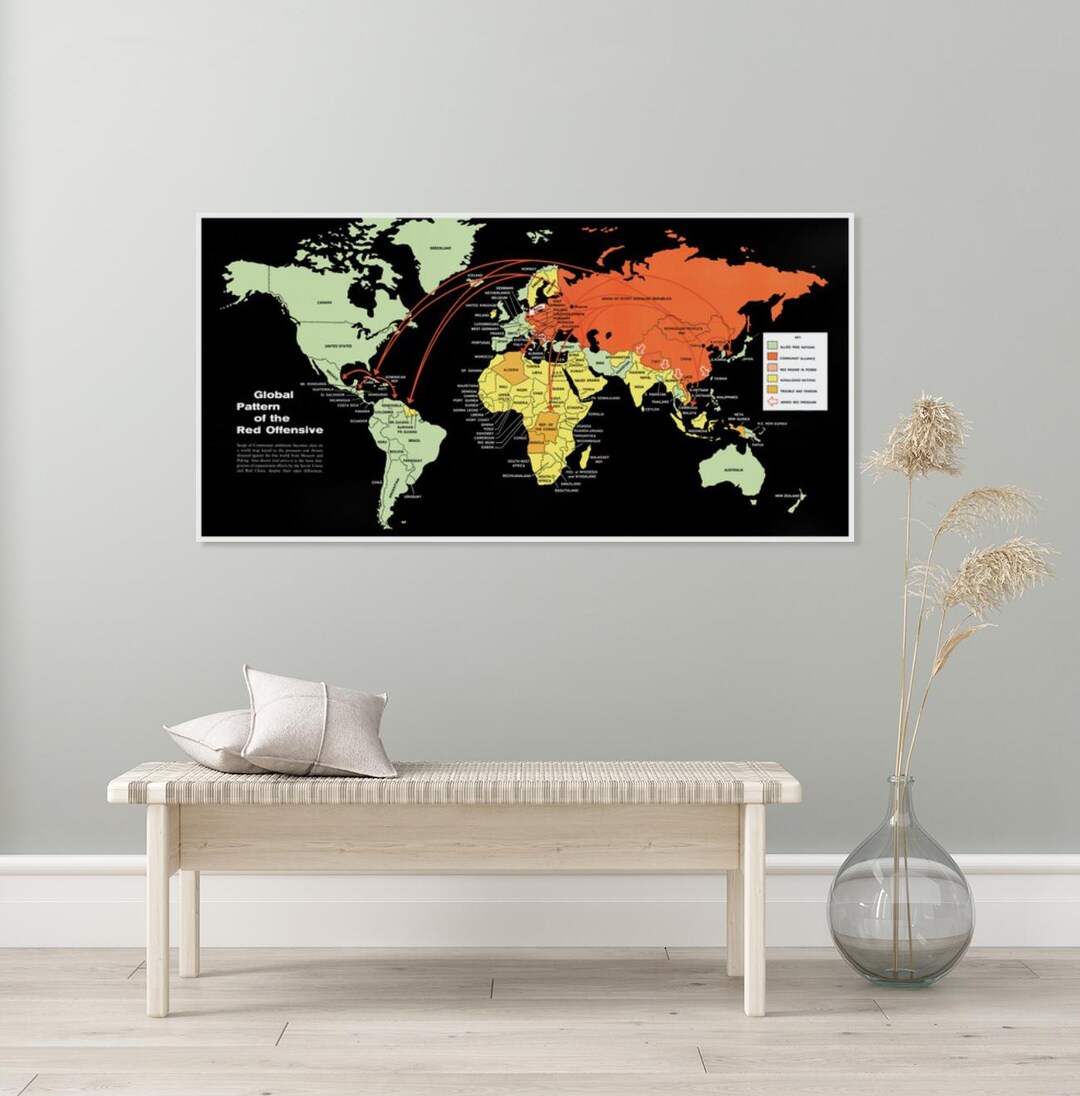 1960 Cold War Map of the World Historical Political Communist ...