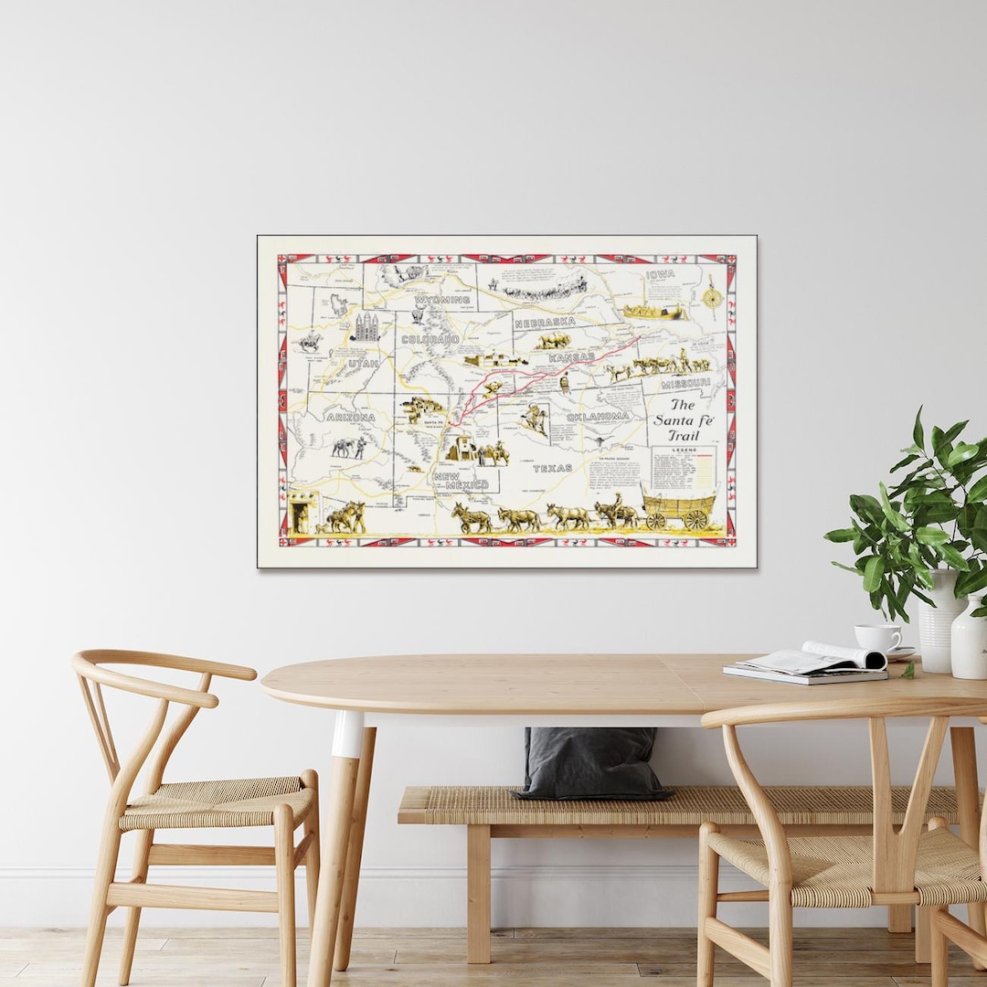 Pictorial Map of the Santa Fe Trail American Frontier Geography Wild ...
