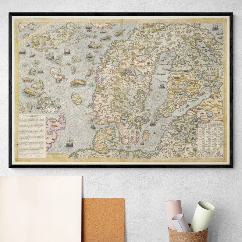1539 Olaus Magnus Sea Monster Map of Scandinavia Sweden - Etsy