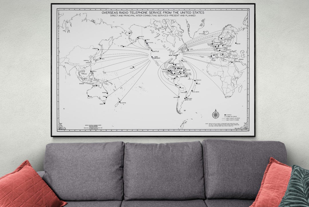1946 Telephone and Radio Station Map of the World Vintage World ...