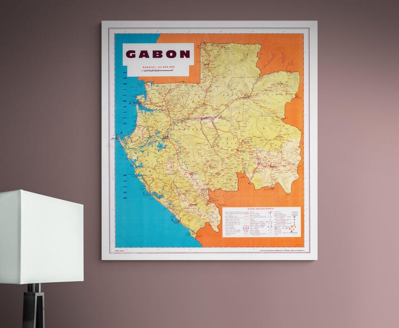 1972 Map of Gabon – Post-colonial African Geography Showing Political ...