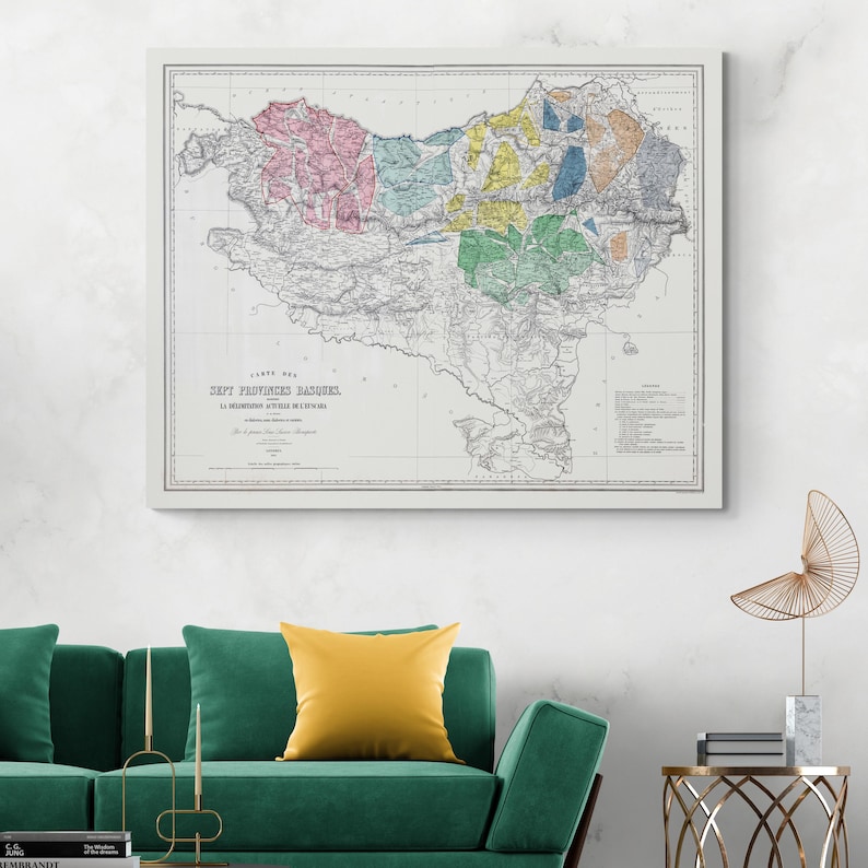 1863 Linguistic Map of Basque Country – Historical Wall Art of Euskadi ...