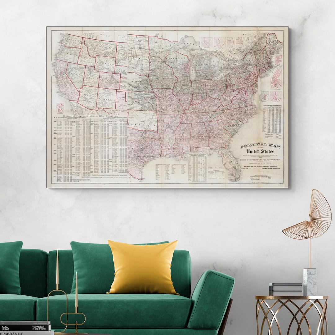 1878 Political Map of the United States – Earliest Electoral District ...