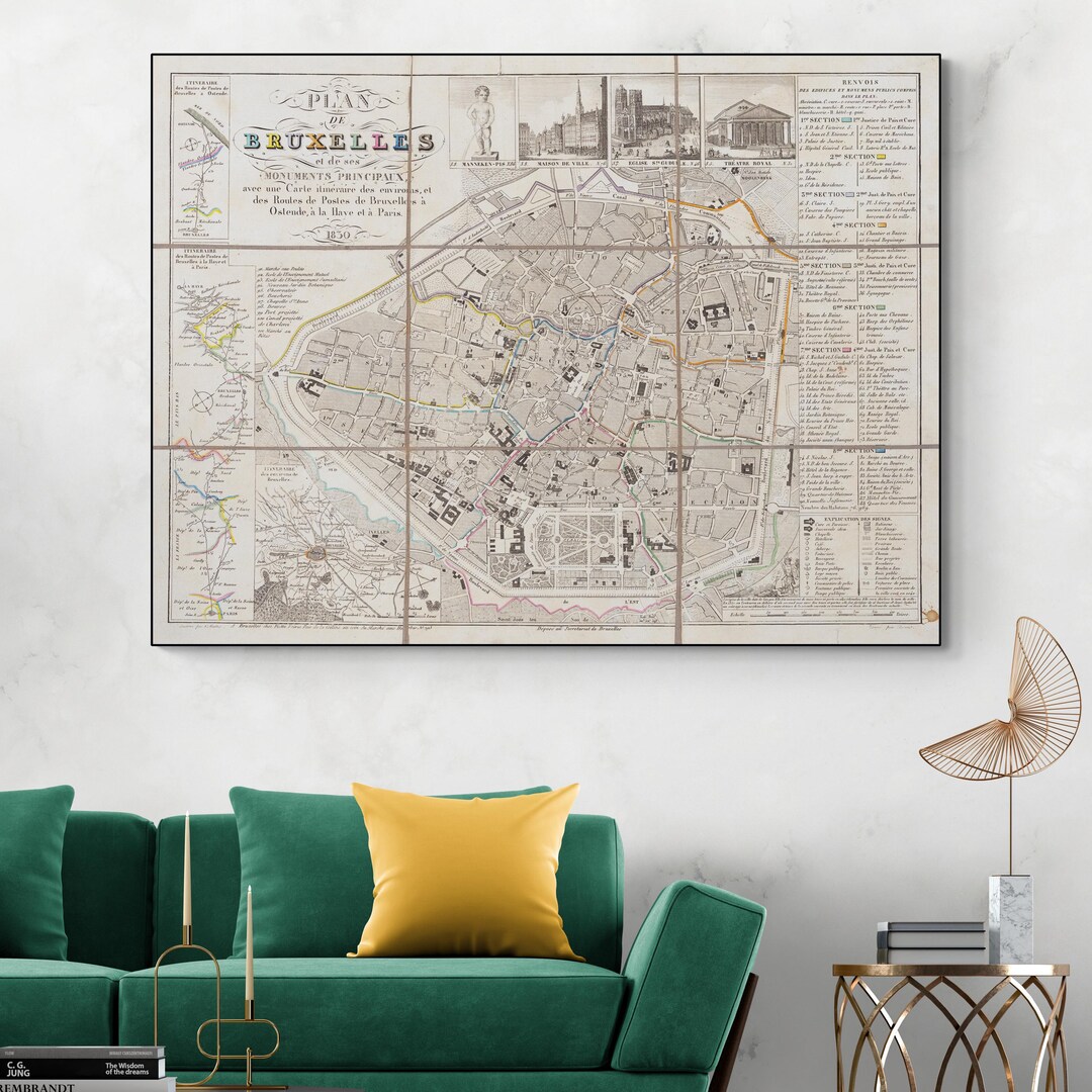 1830 Map of Brussels Belgium – Historic City Plan – Streets, Landmarks ...