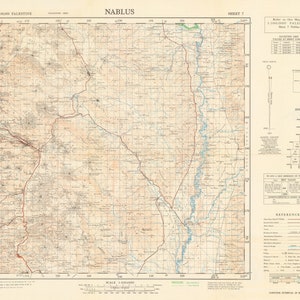 1942 Survey of Palestine Map of Nablus West Bank Middle Eastern ...