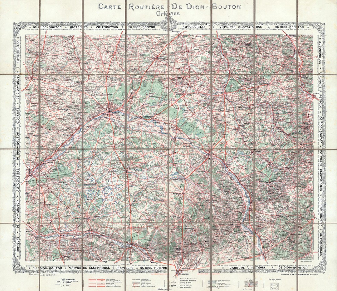 1900 Automobile Club De France Road Map of Orleans France Vintage ...