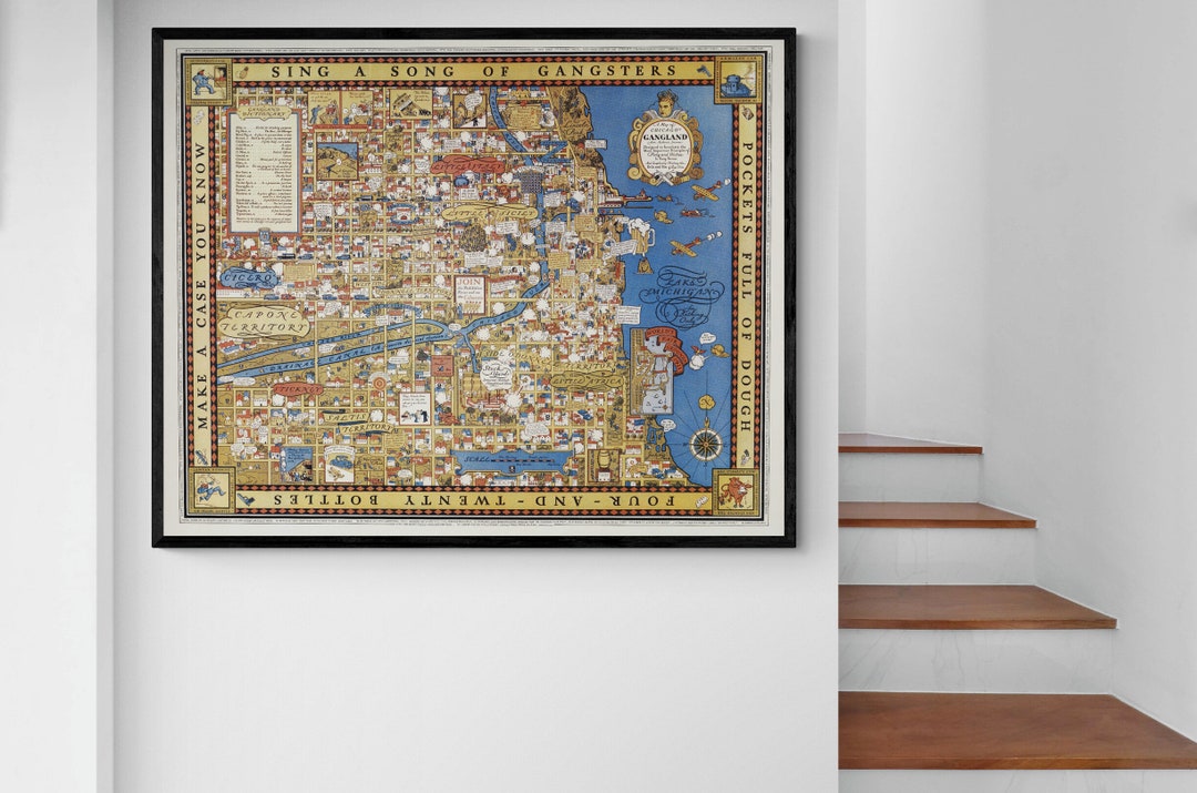 1931 Pictorial Gang Crime Map of Chicago Gangland Al Capone Antique ...