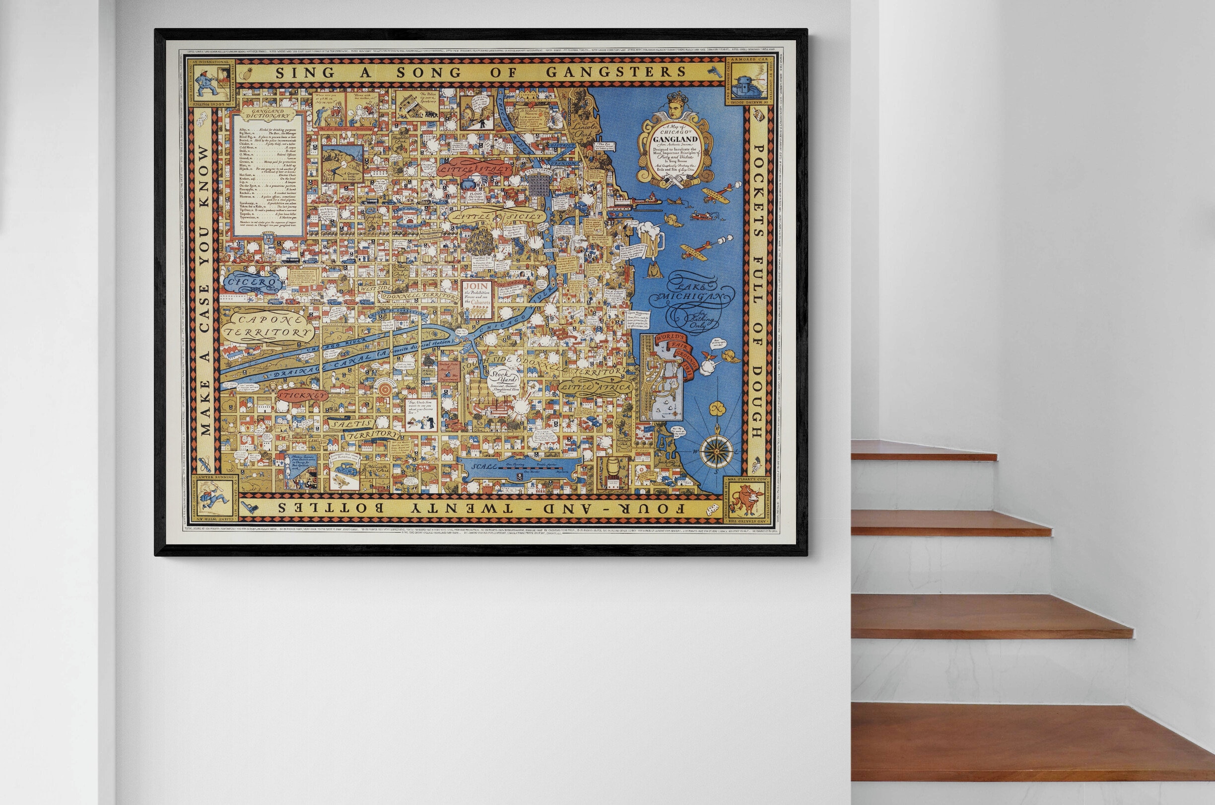 1931 Pictorial Gang Crime Map of Chicago Gangland Al Capone Antique ...