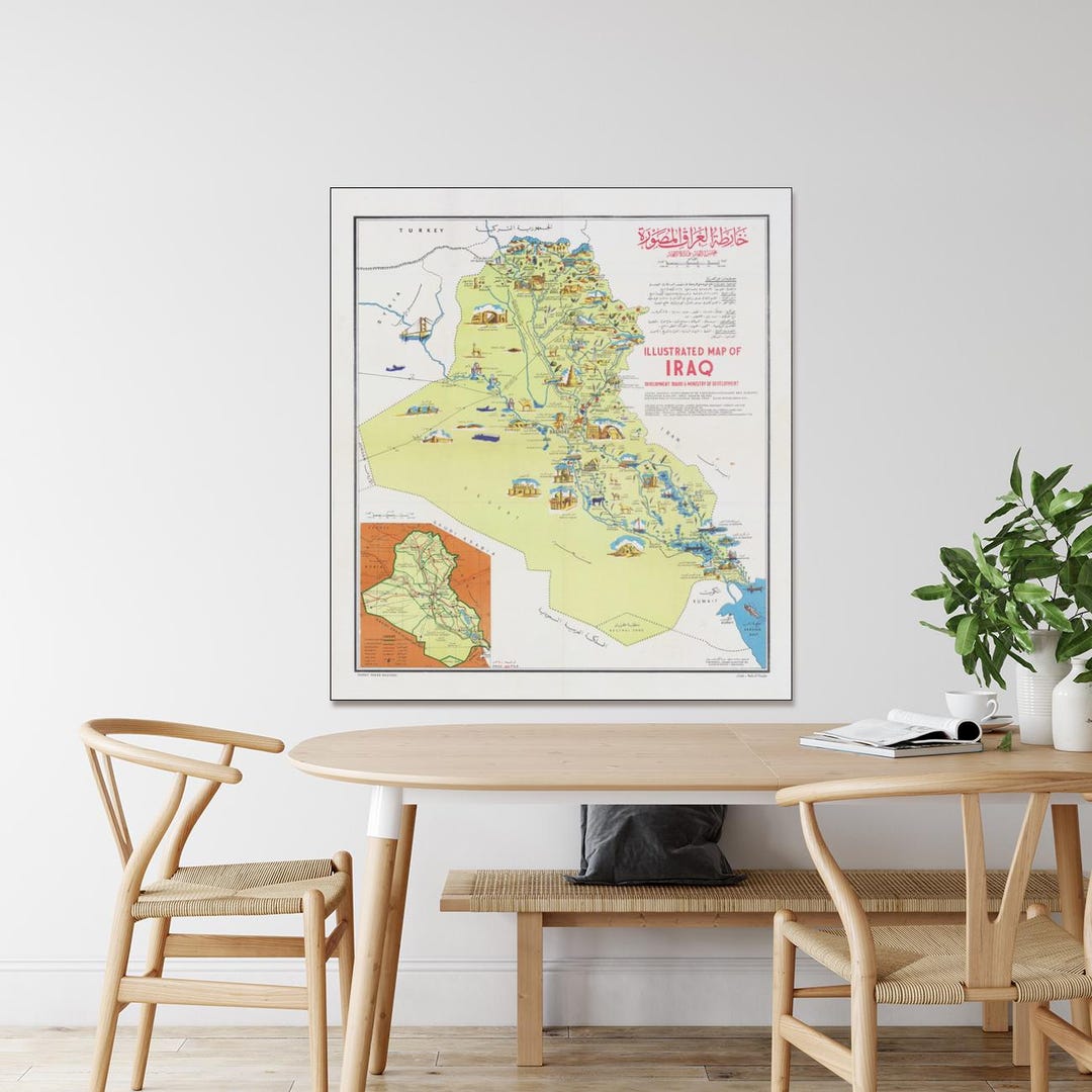 1956 Pictorial Map of Iraq Middle Eastern Geography Iraqi History ...