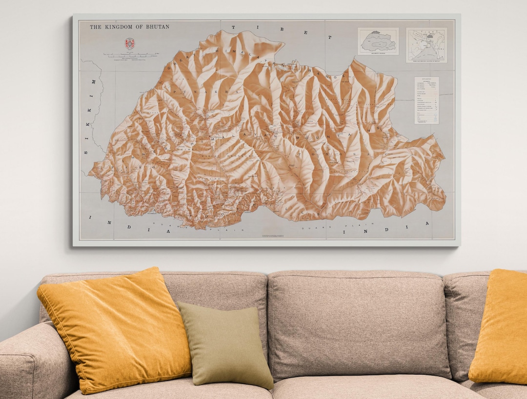 1965 Map of Bhutan – Historic Himalayan Map Showing National Borders ...