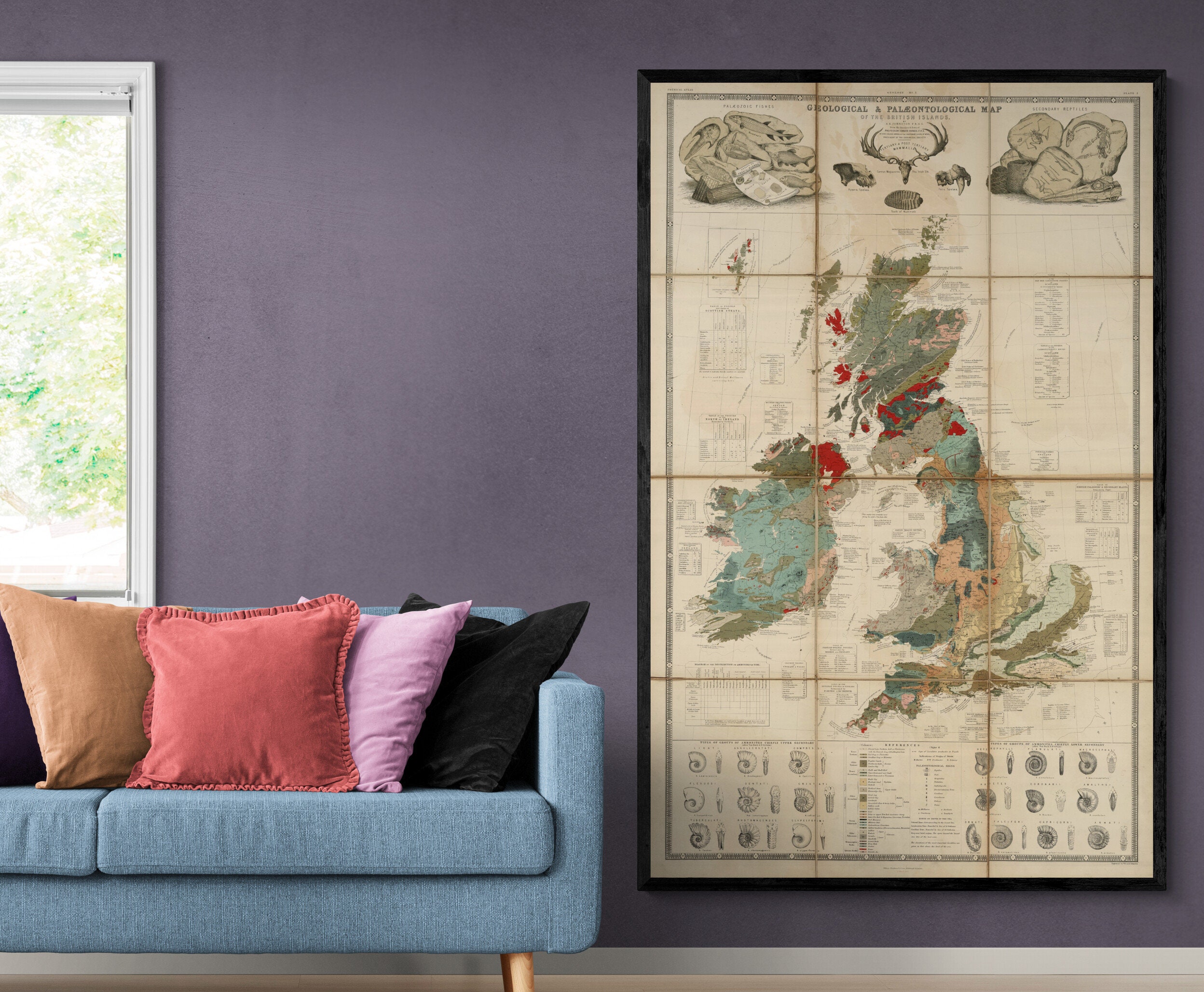 1848 Paleontological Fossil Map of the British Isles England - Etsy