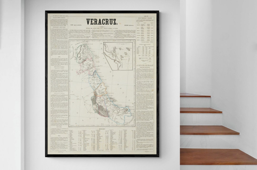 1858 Map of the Mexican State of Veracruz Mexico Old Antique Historical ...