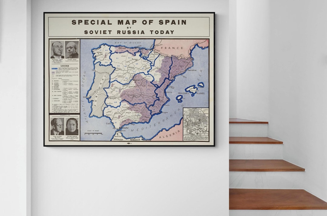 1937 Map of Spain During Spanish Civil War Historical European ...