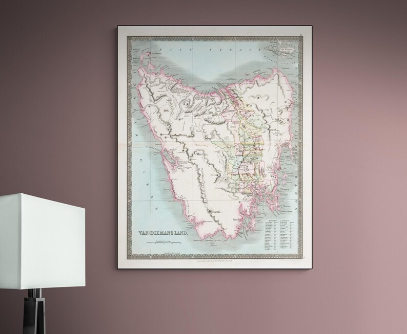 1834 Map of Van Diemen’s Land – Historic Oceanic Cartography Showing ...
