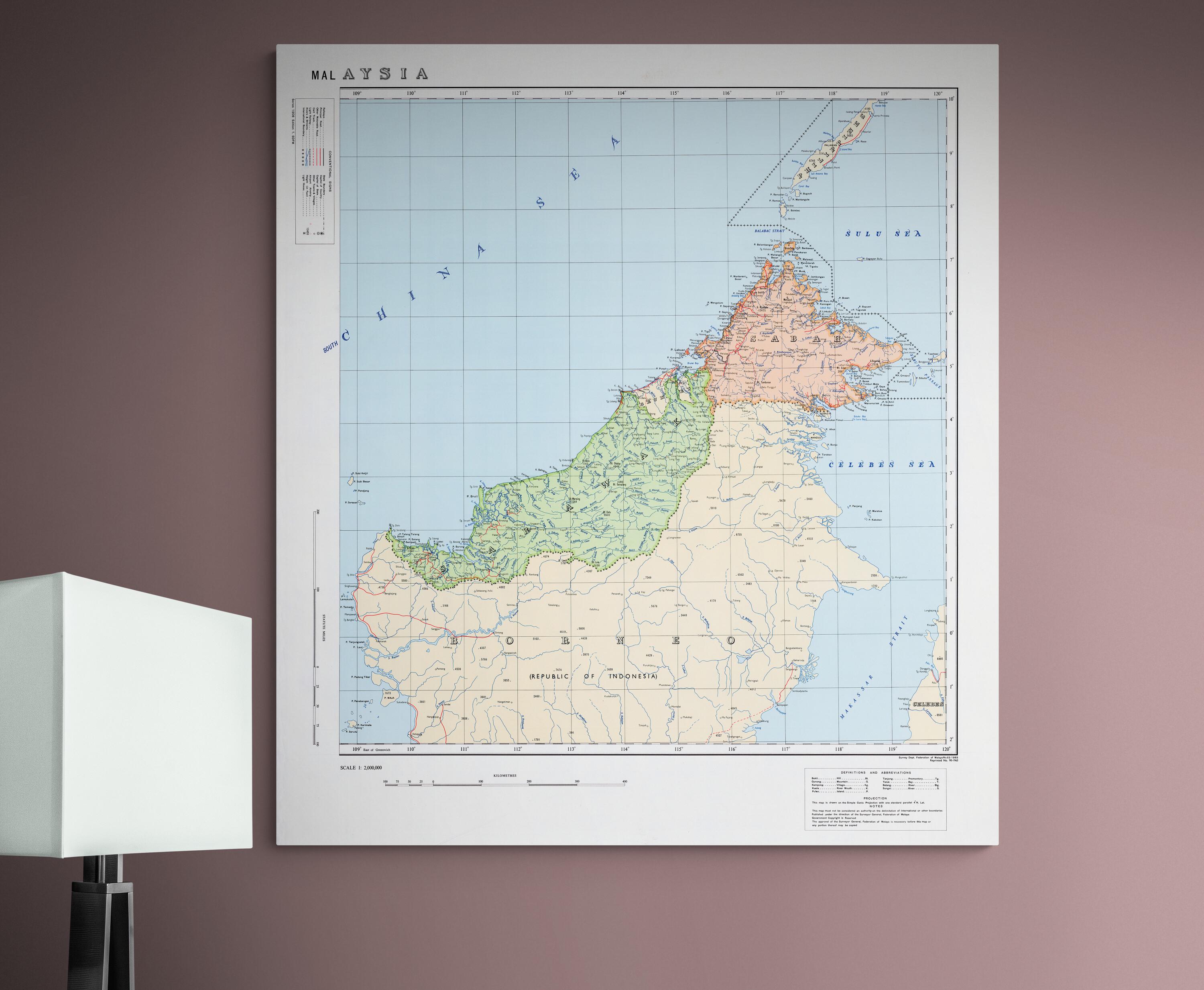 1963 Map of Malaysia – Historic Map Marking the Formation of the ...