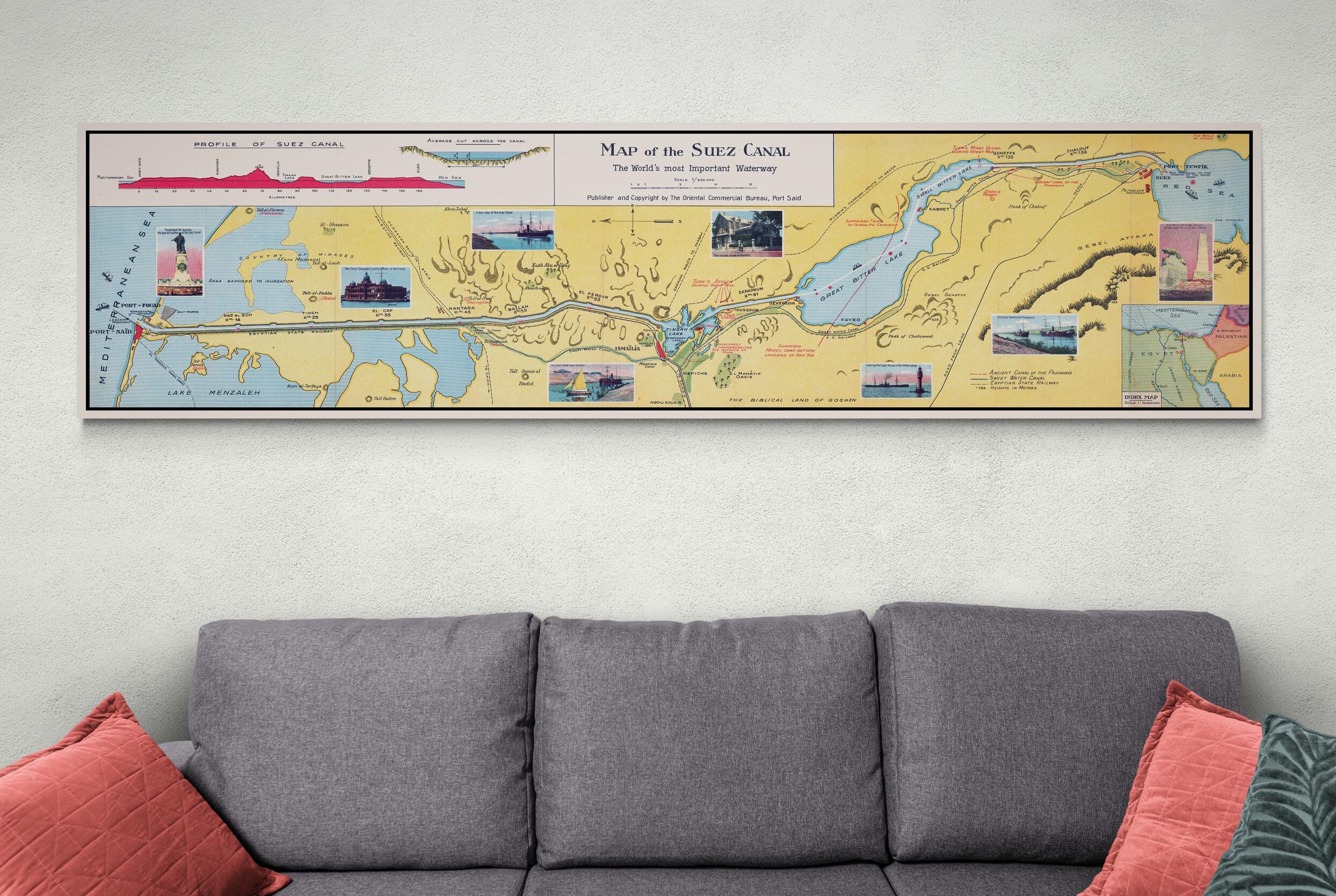 Pictorial Map of the Suez Canal – Illustrated Vintage Map Showing ...