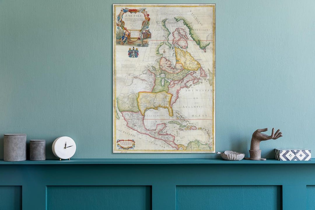 1710 Wall Map of North America Historical Colonial American Geography ...