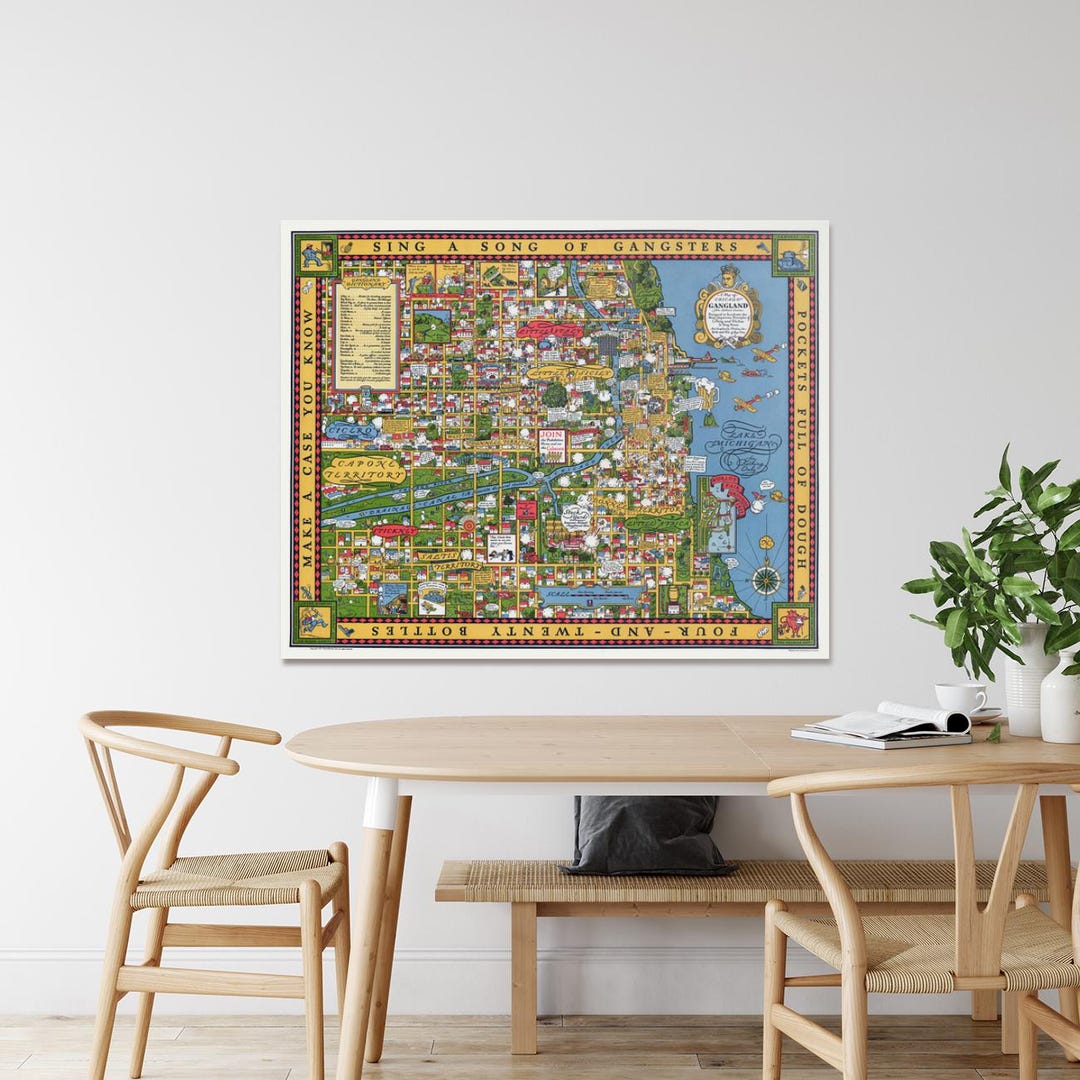 Pictorial Map of Chicago Gangland American History Vintage Mafia ...