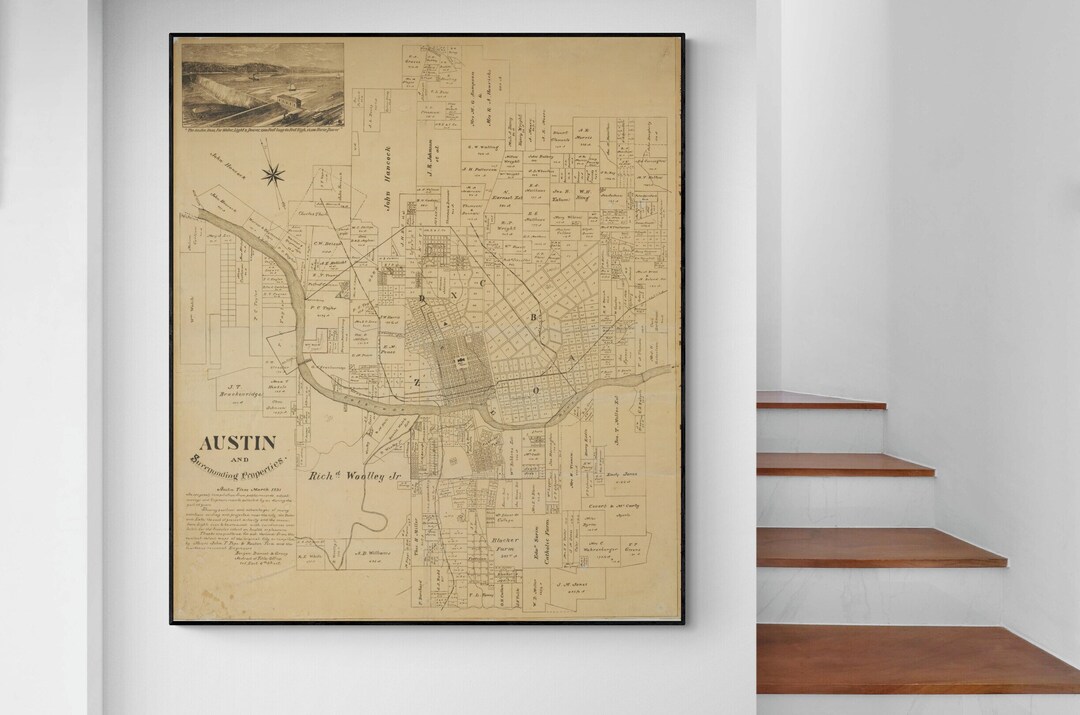 1891 City Plan Map of Austin Texas American Old History Antique Rare ...