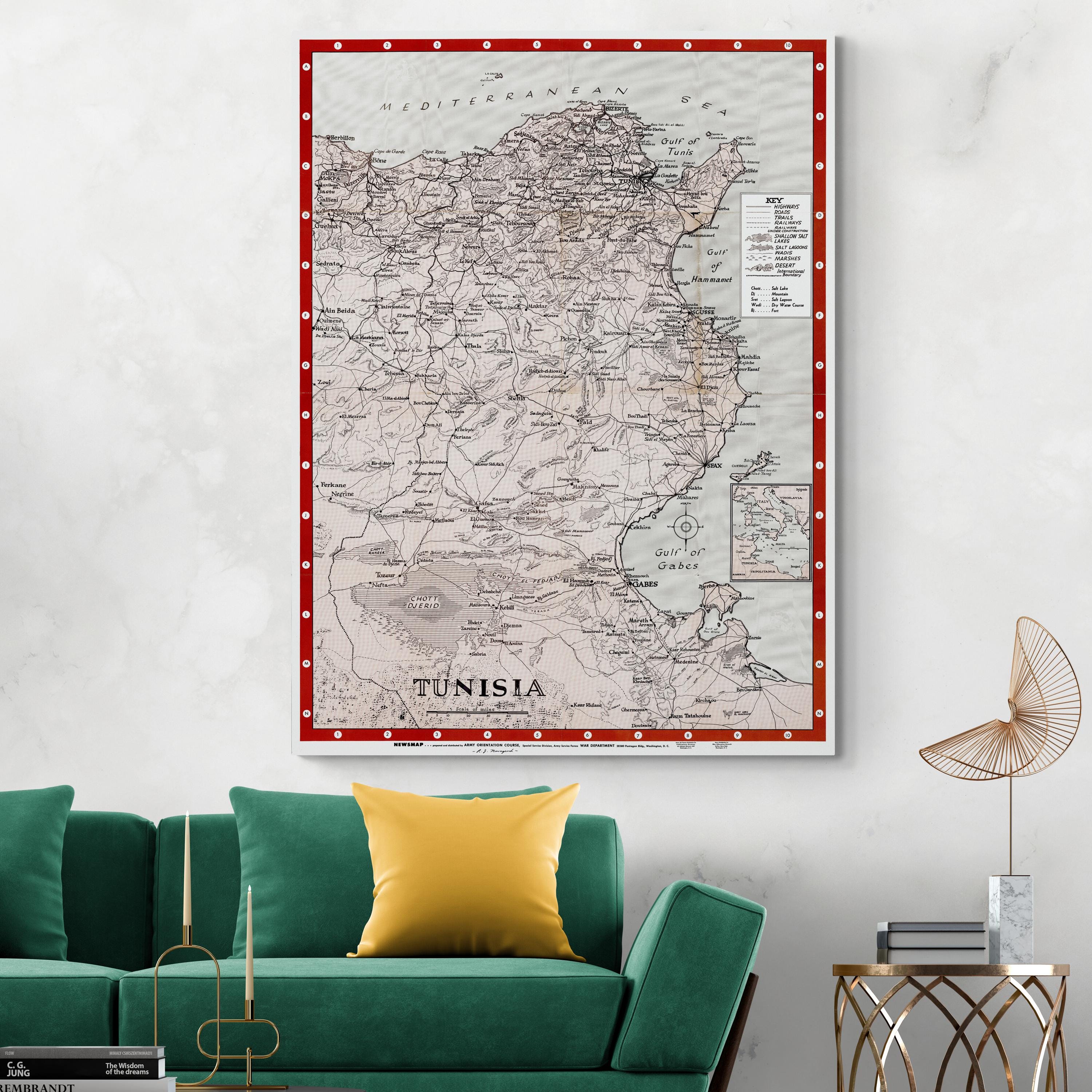 1943 Map of Tunisia – World War II Era North Africa Map Showing Allied ...