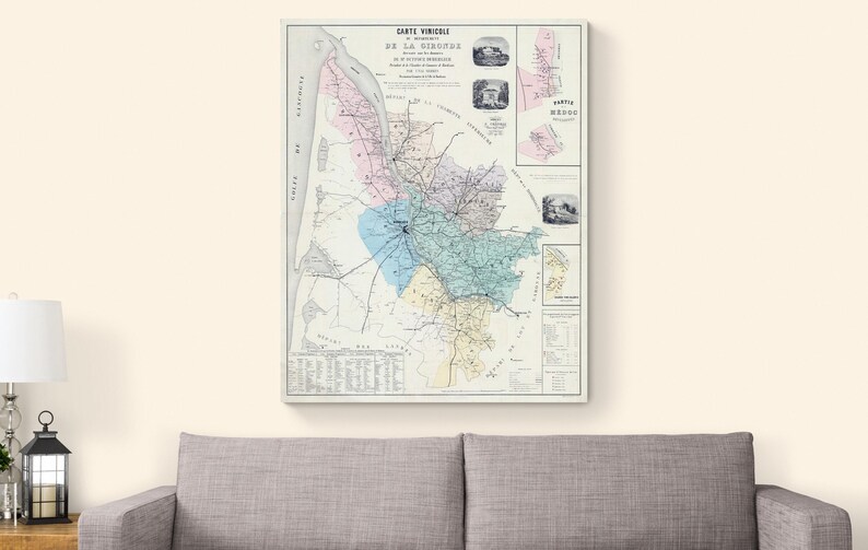 1856 Wine Map of Gironde France – 19th Century Bordeaux Wine Region Map ...