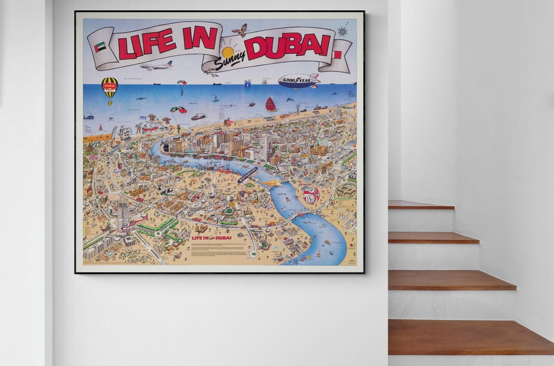 Pictorial Tourist Map of Dubai United Arab Emirates Historical Middle ...