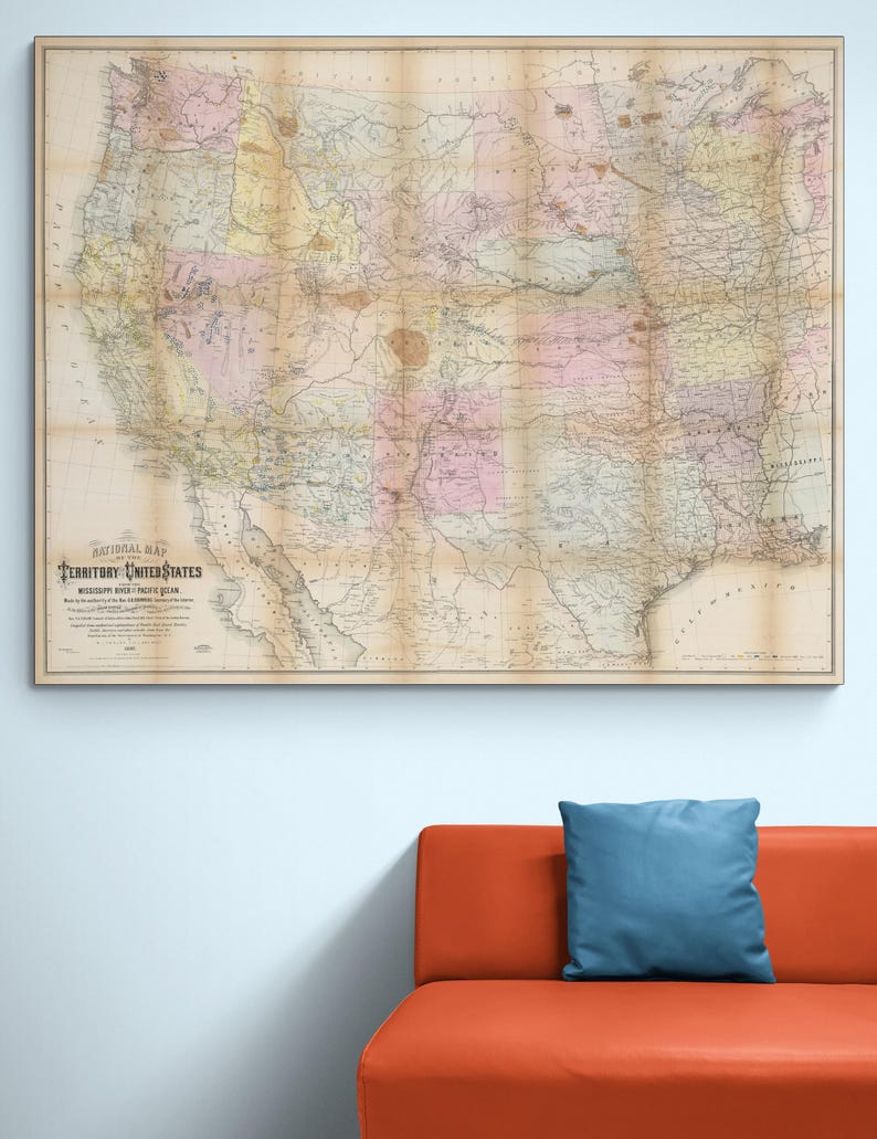 1867 Keeler Survey Map of the American West – Post–civil War Frontier ...