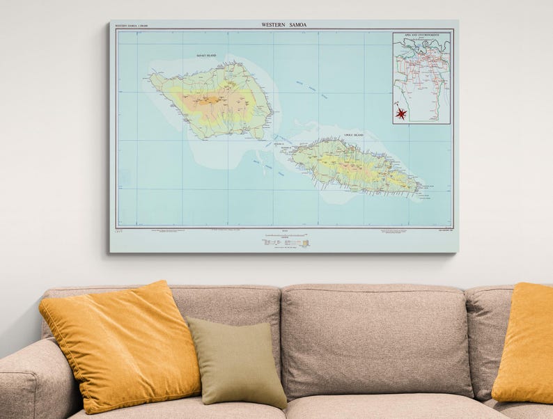 1966 Map of Samoa – Mid-20th Century Pacific Island Map Showing ...