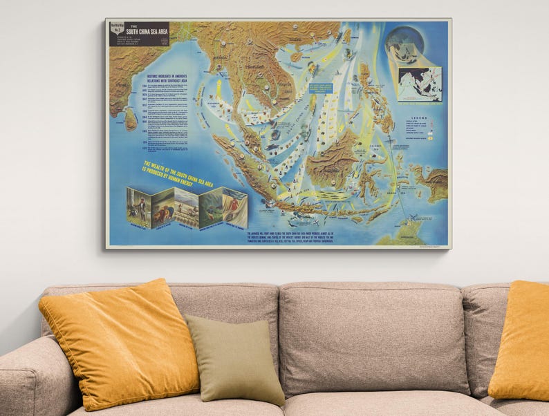 1944 Pictorial Navwar Navy Map of South East Asian Theater – WWII Naval ...