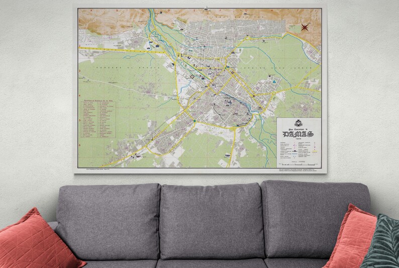 1972 Map of Damascus Syria – Historic Middle Eastern City Depicting ...