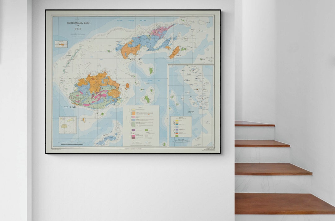 1965 Geological Map of the Fiji Islands Antique Vintage Geography ...