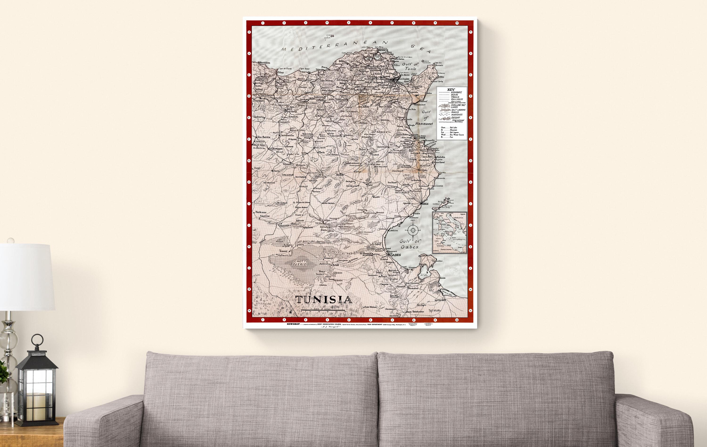 1943 Map of Tunisia – World War II Era North Africa Map Showing Allied ...