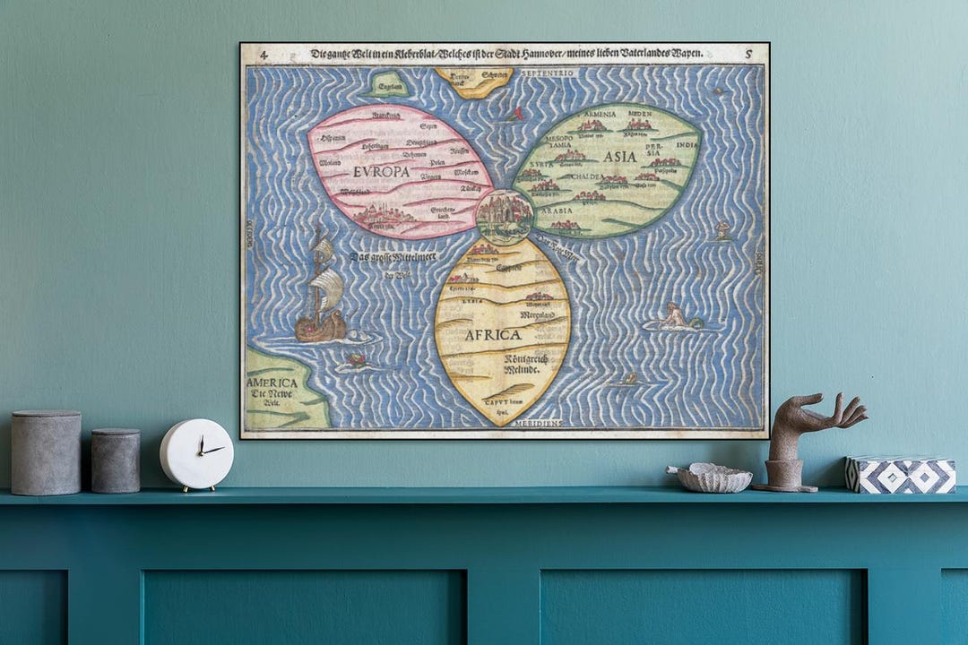 1581 Bünting Clover Leaf World Map Historical Flat Earth Geography ...