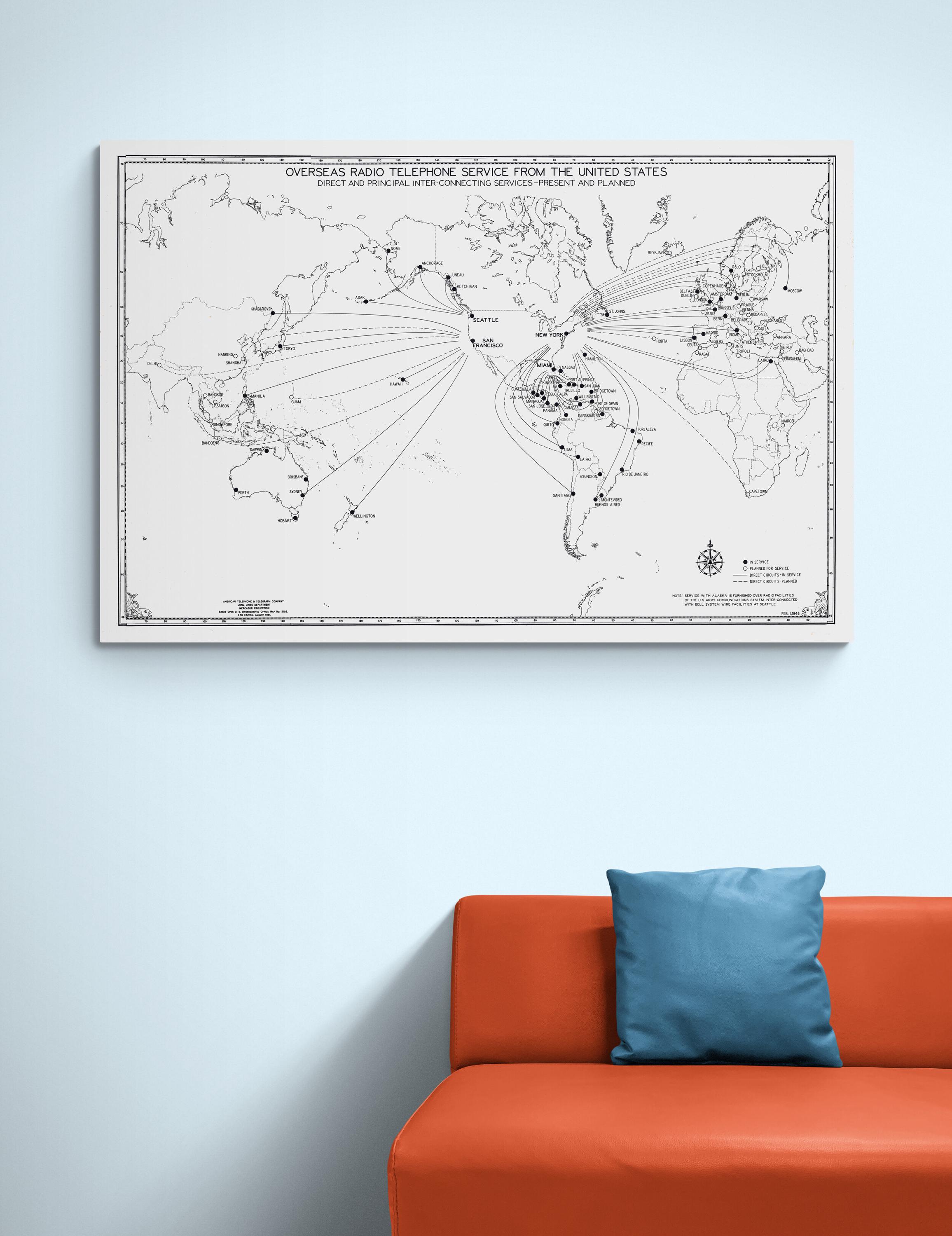 1946 World Map of Telephone & Telegraph Lines – Post-wwii Communication ...
