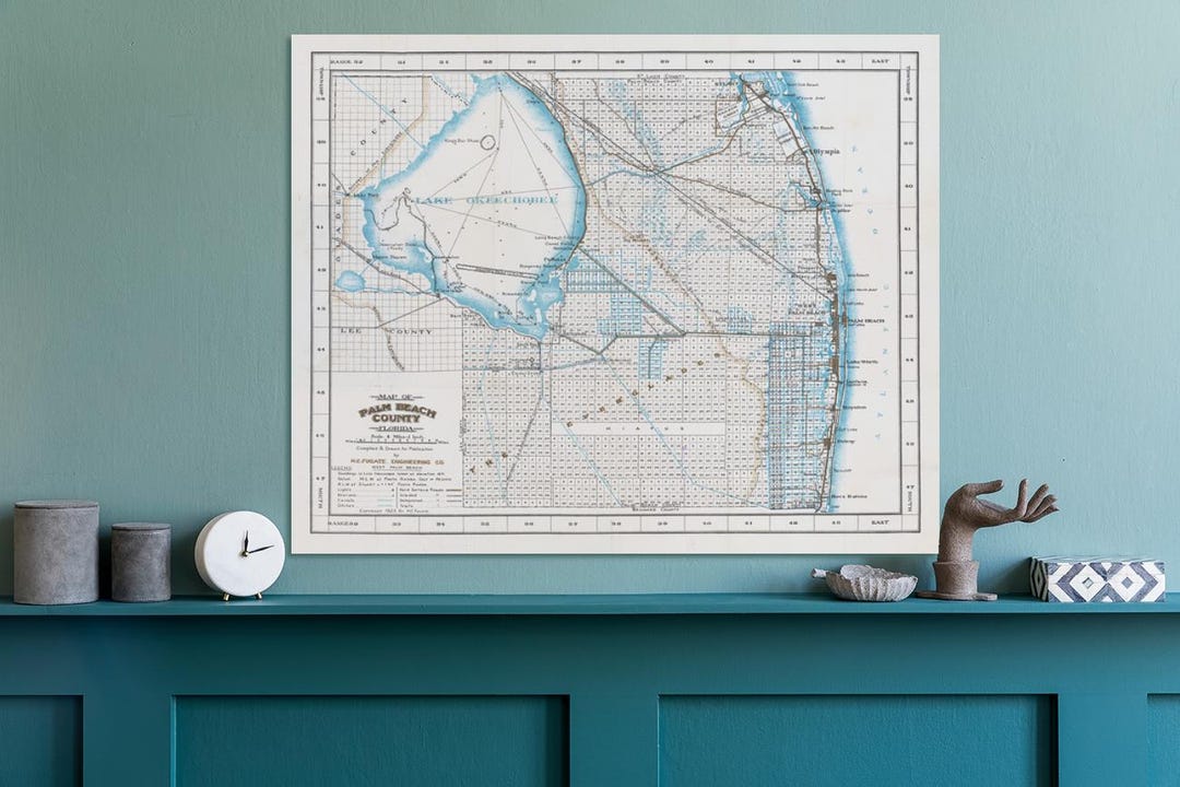 1925 Map of Palm Beach County Florida Historical American Geography ...